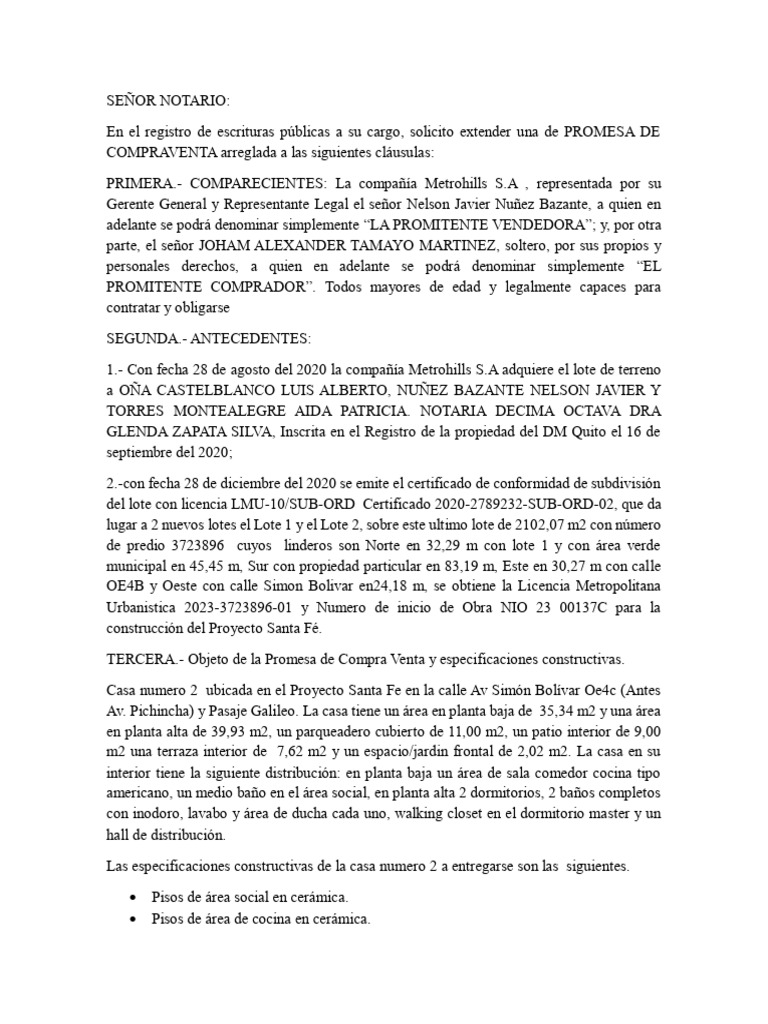 Minuta Promesa Compra Venta c3 - Firmado | PDF