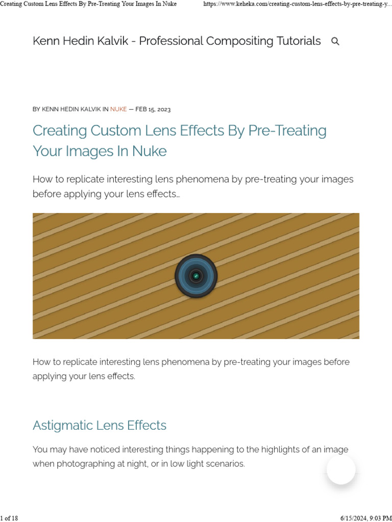 Creating Custom Lens Effects by Pre-Treating Your Images in Nuke | PDF
