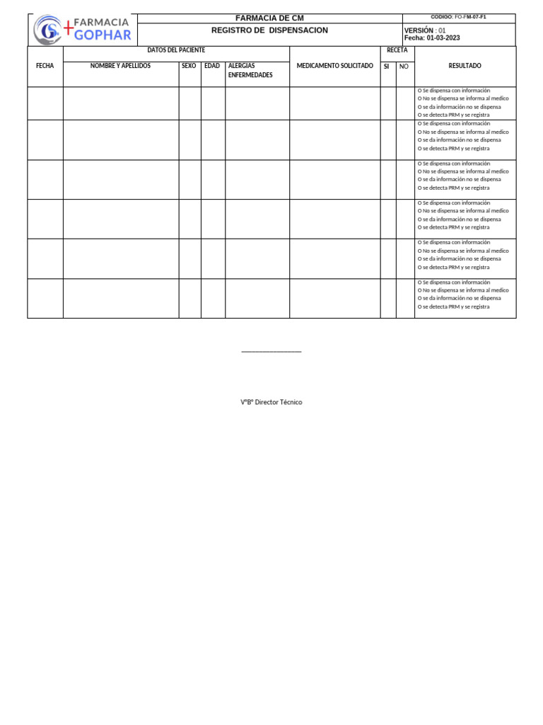 Fo-Fm-07-F1 Reg de Dispensacion | PDF