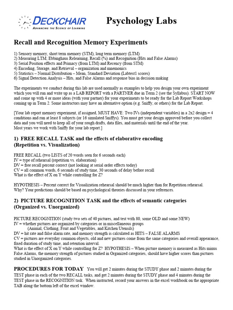 Recall and Recognition Memory | PDF