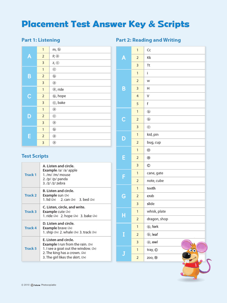 02_Placement Test Answer Key & Scripts | PDF
