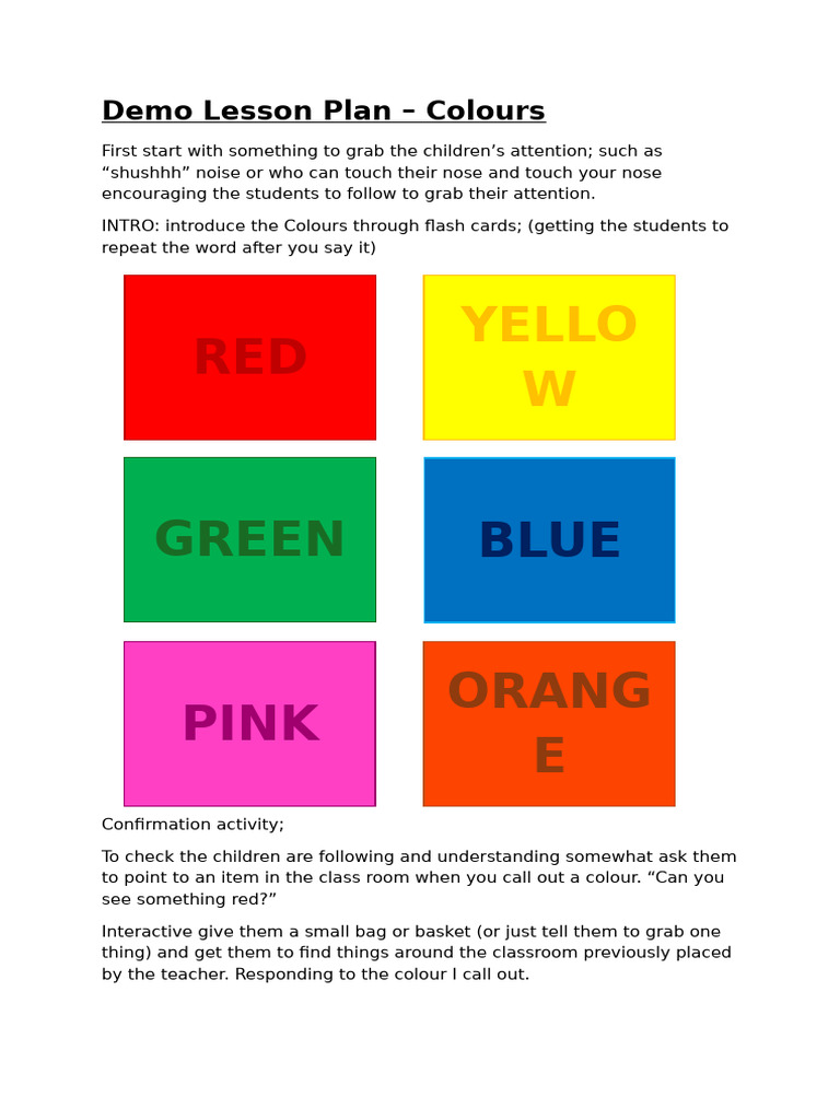 Colours Lesson Plan (Demo) | PDF
