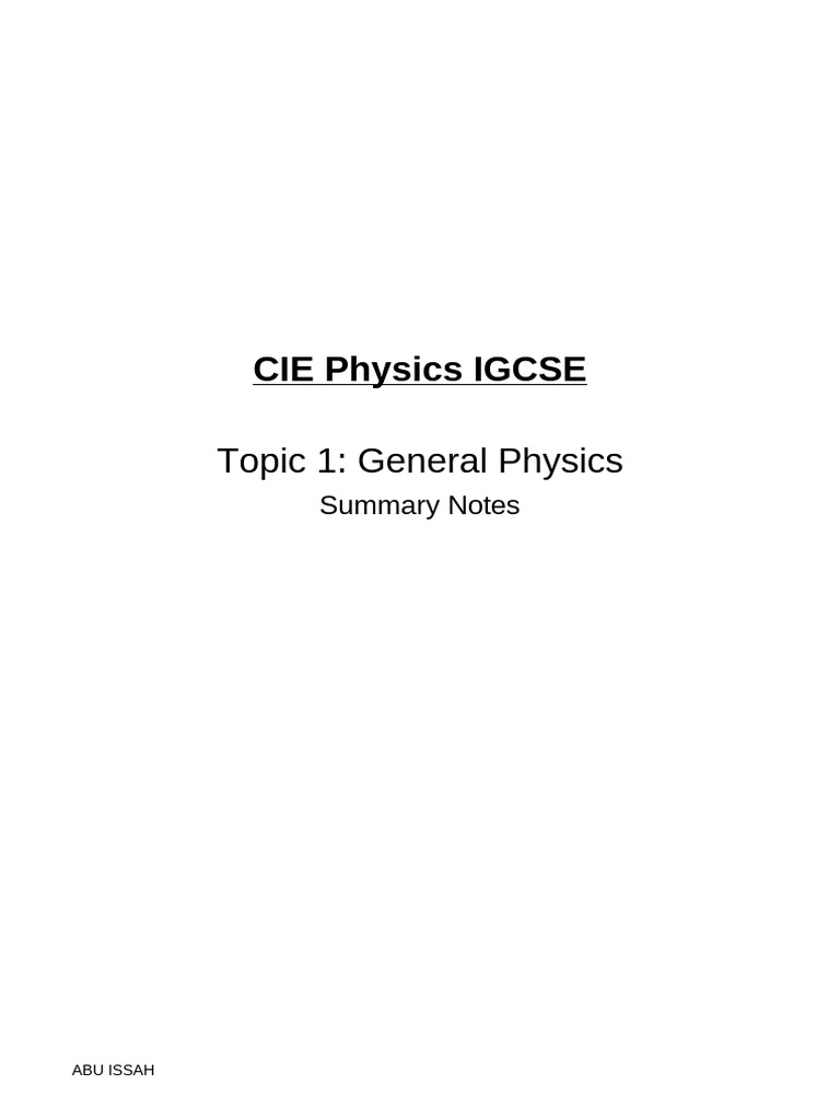 General Physics Summary Notes | PDF | Force | Acceleration