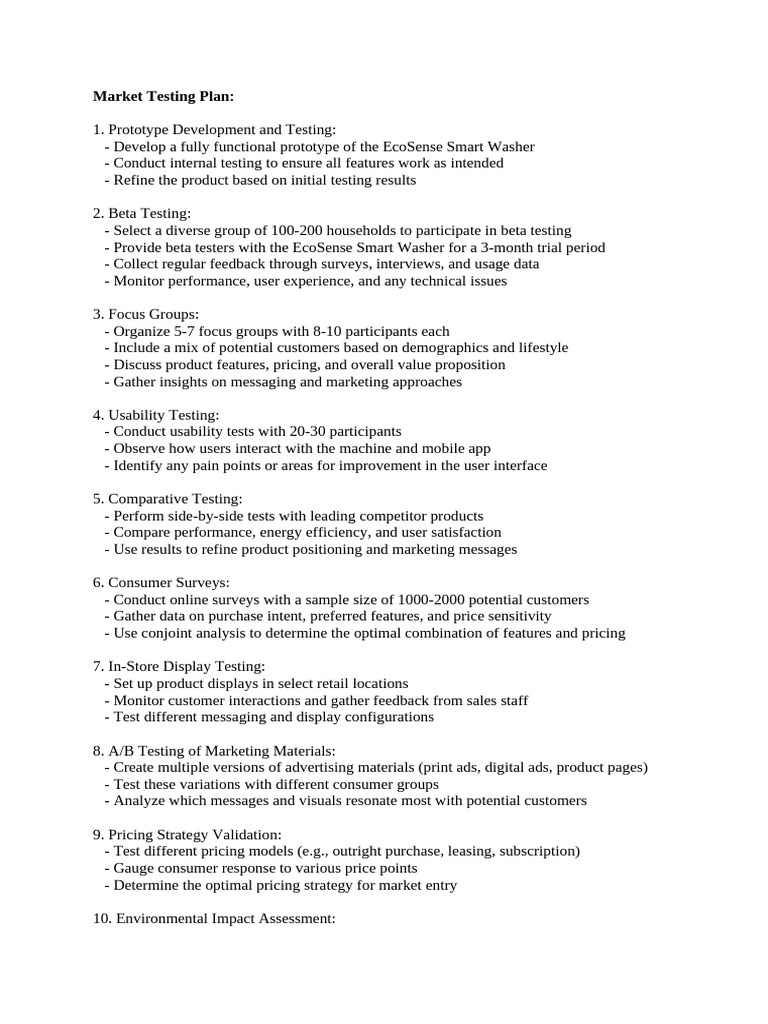Plan For Market Testing and Marketing Plan For Product Launch | PDF