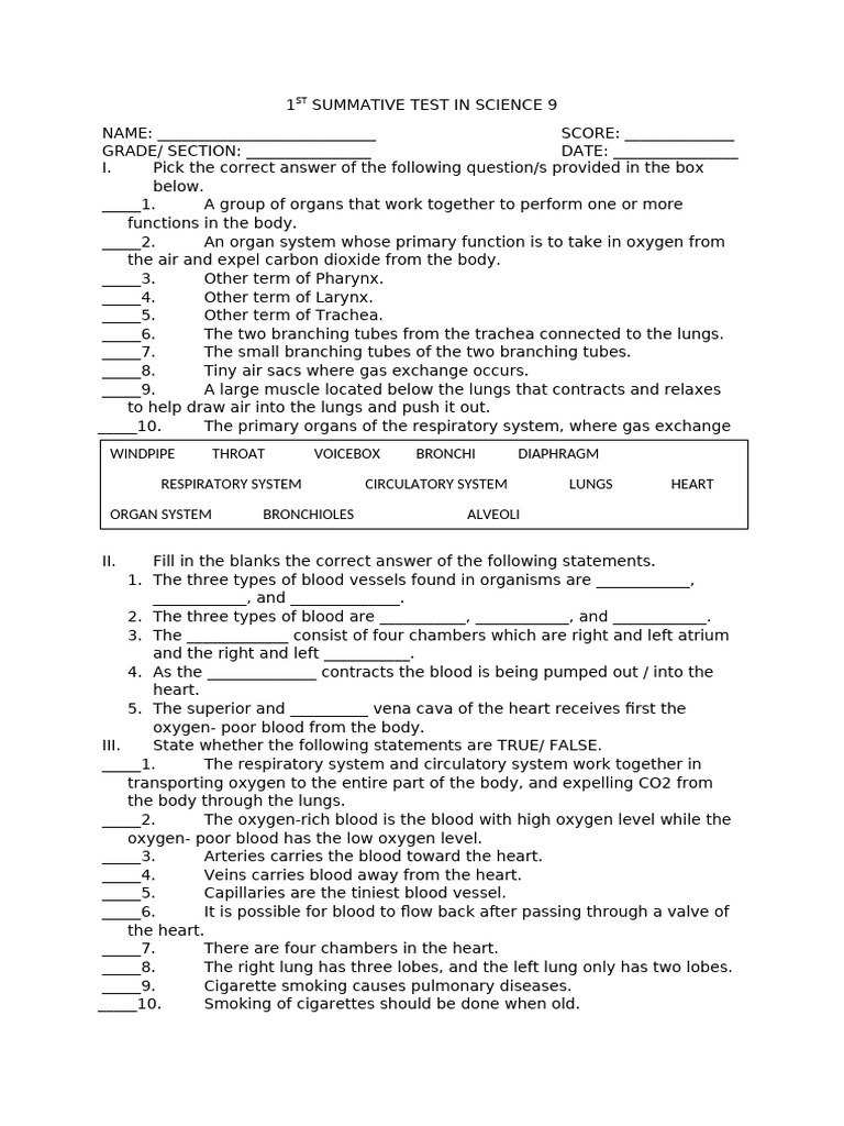 1ST Summative Test in Science 9 | PDF