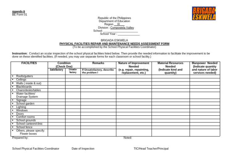 Appendix B. BE Form 01 | PDF