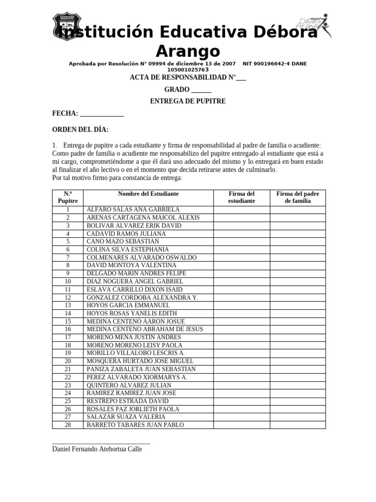 Acta Entrega Pupitres y Salón | PDF