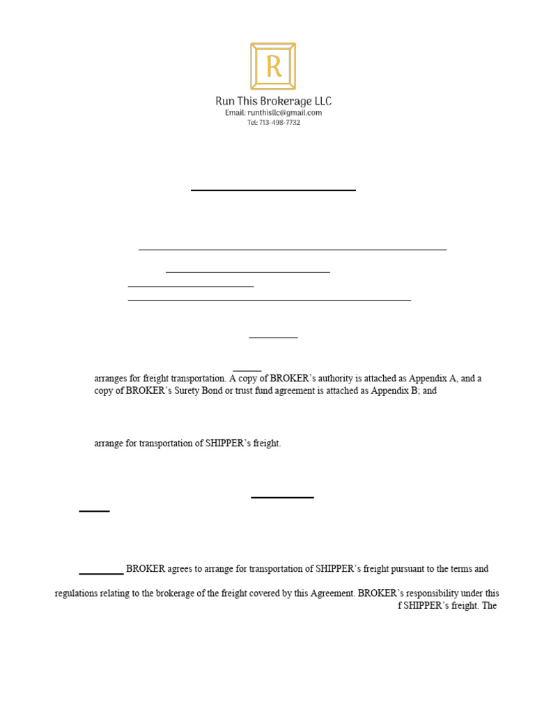 Broker - Shipper Agreement | PDF