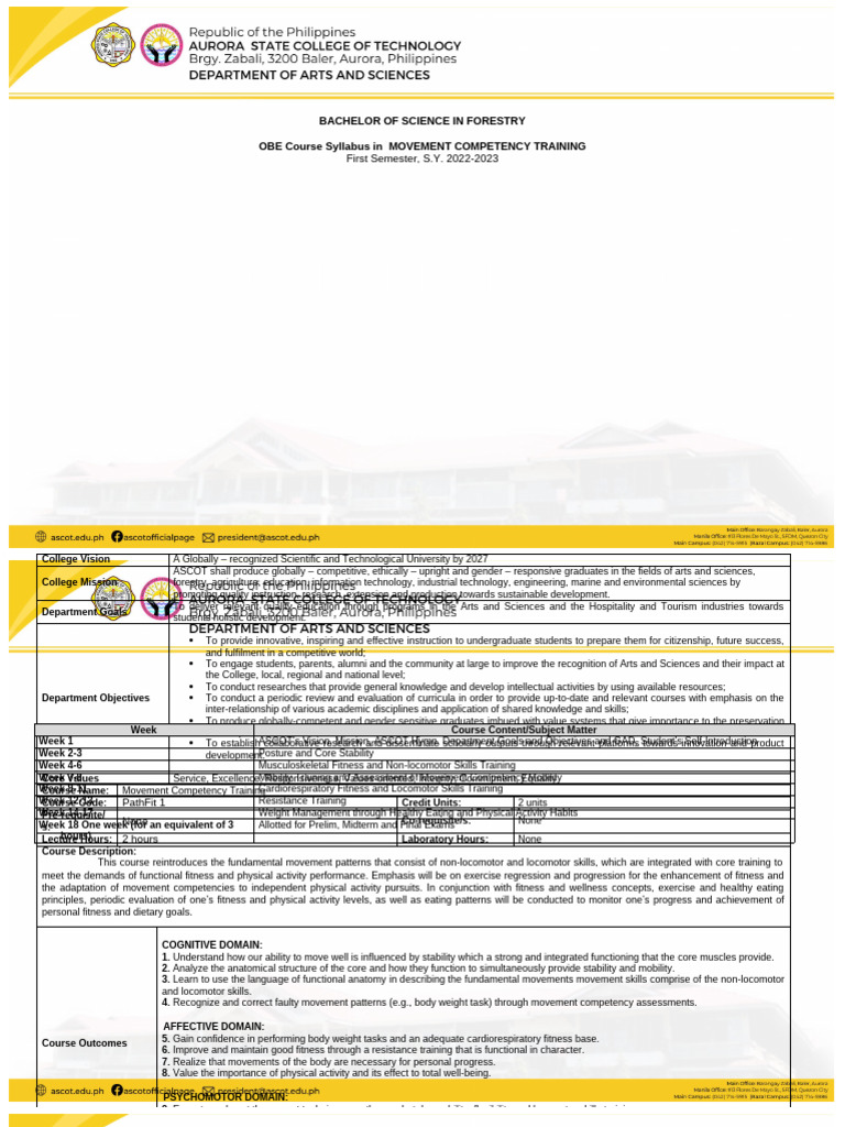 PathFit 1 SYLLABUS Final | PDF