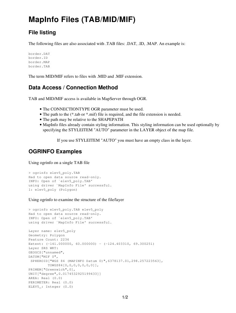 Mapinfo Files (Tab Mid Mif) | PDF | Computers