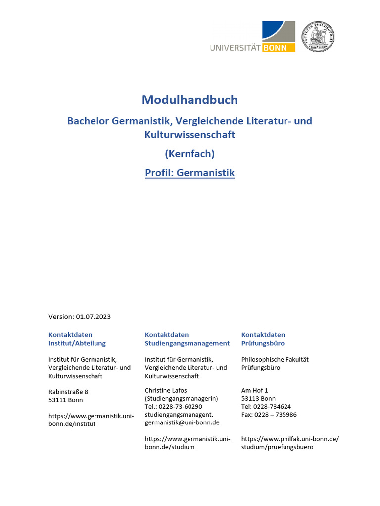 Modulhandbuch Philfak 2017 B-A-Gvlk-Kernfach Profil-Germanistik ws-2023 2024-1 | PDF