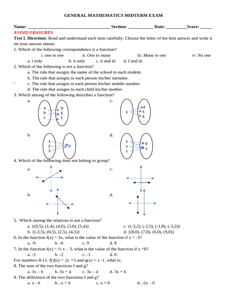 General Mathematics Midterm Exam | PDF