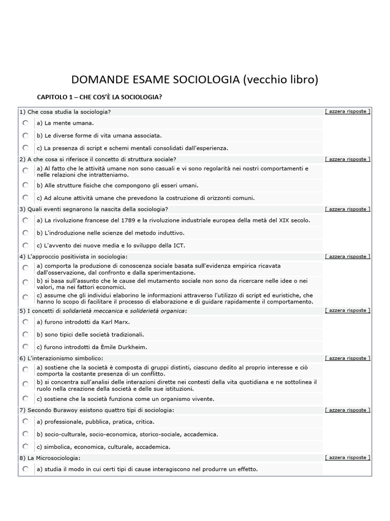 Esercitazione Esame Sociologia | PDF