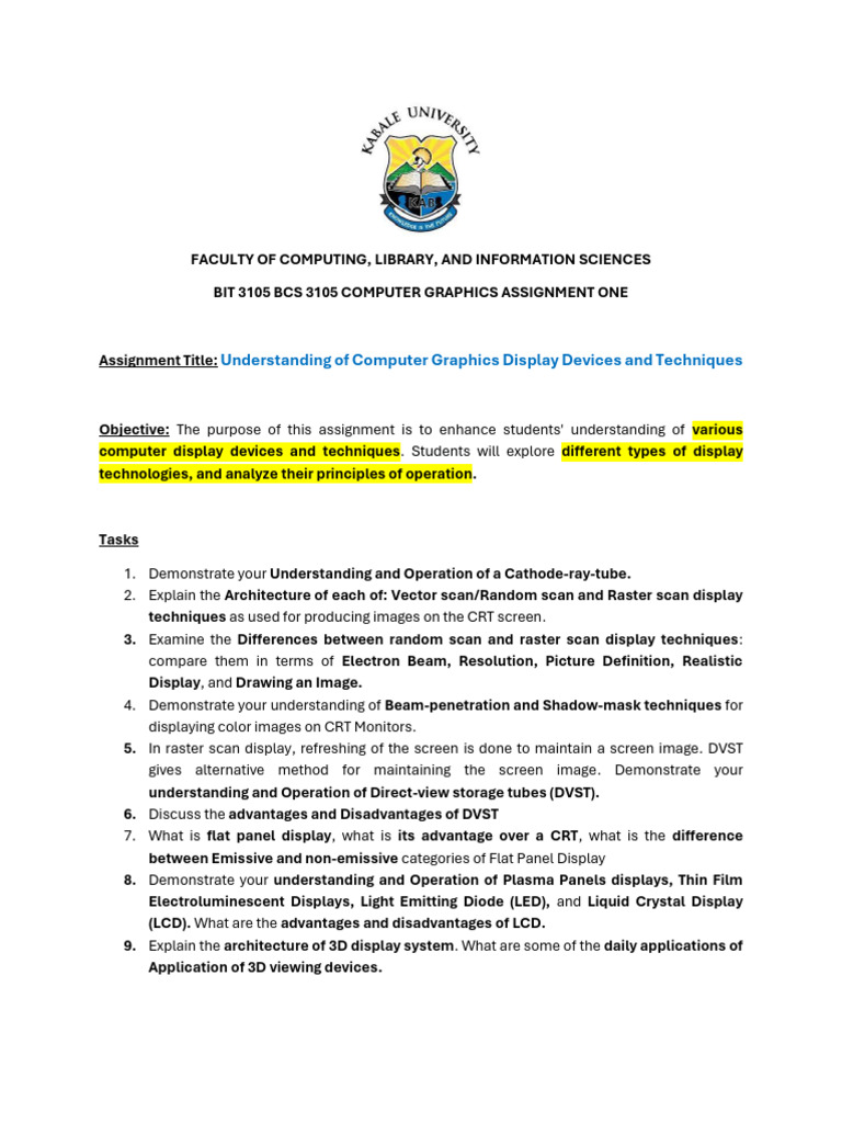 BCS Bit 3105 Computer Graphics Assignment One | PDF