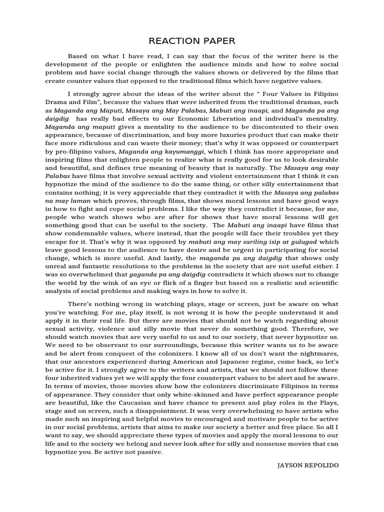 REACTION PAPER | PDF