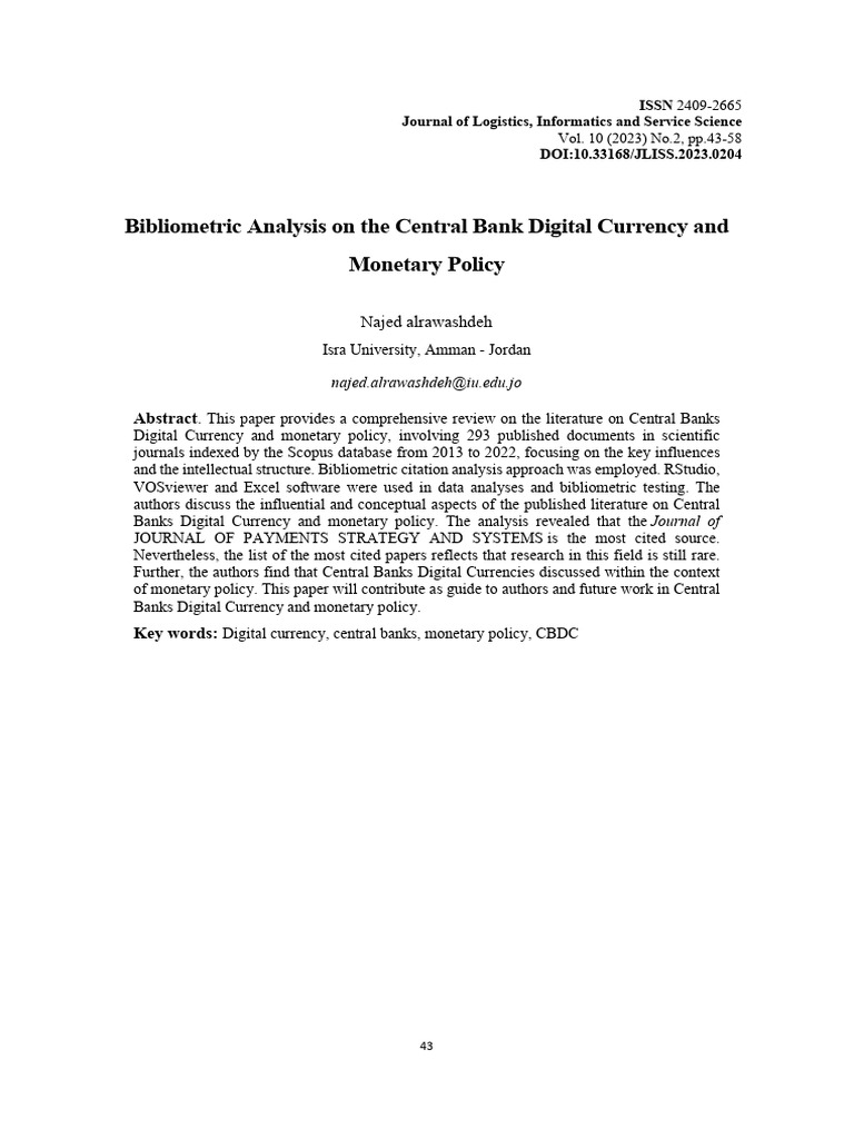 Bibliometric Analysis On The Central Bank Digital Currency and Monetary Policy | PDF | Central ...