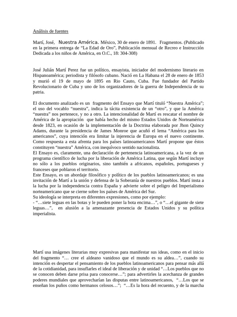 Analisis de Fuentes - Martí | PDF