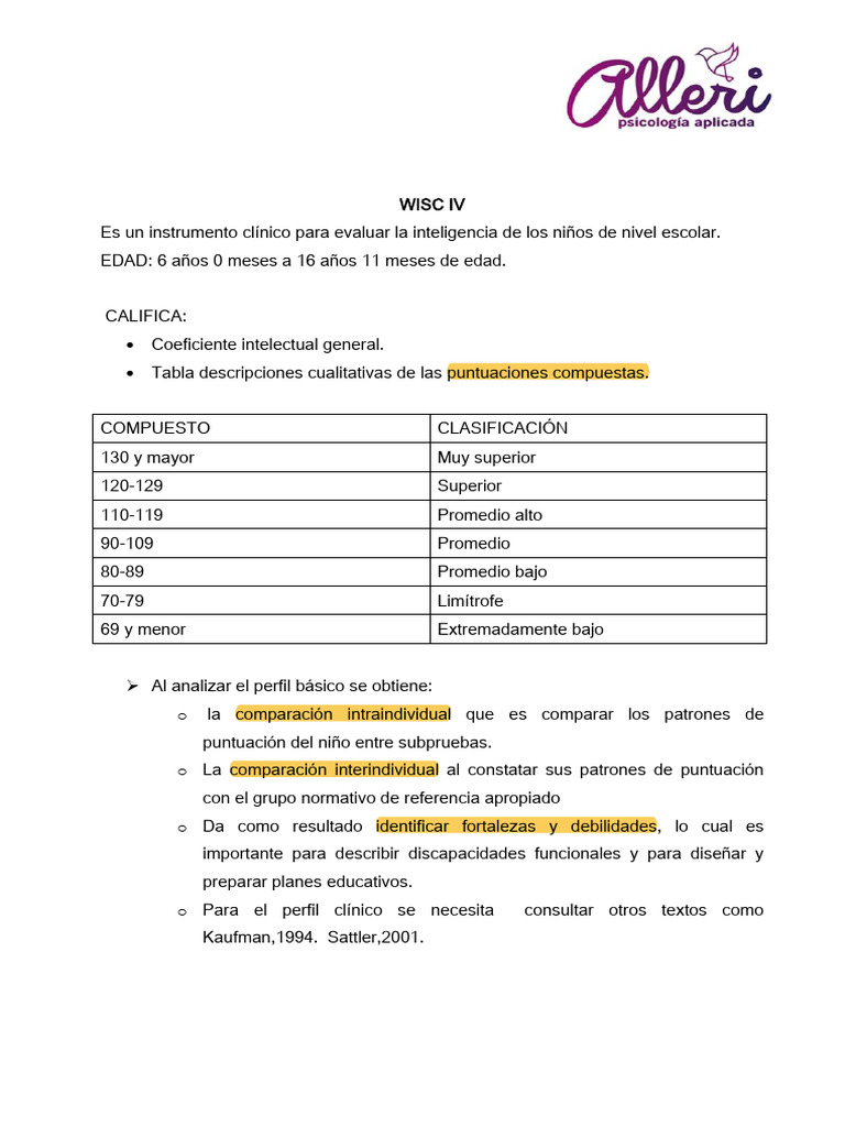 Resumen Wisc e Interpretación | PDF