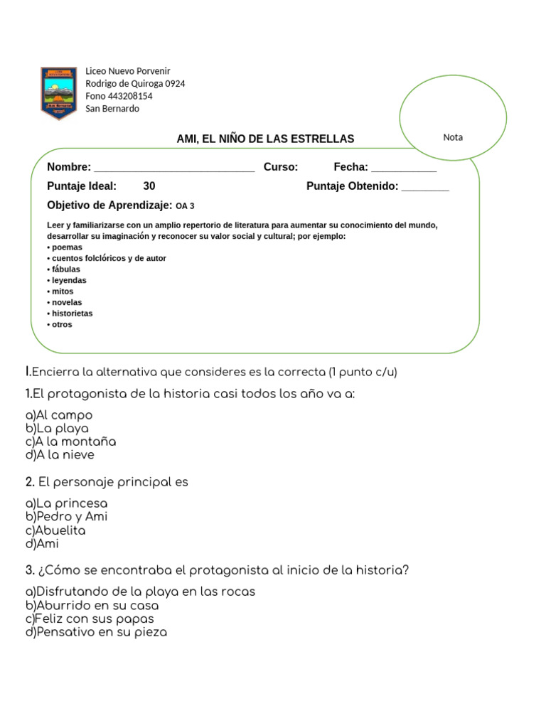Prueba Ami, El Niño de Las Estrellas | PDF