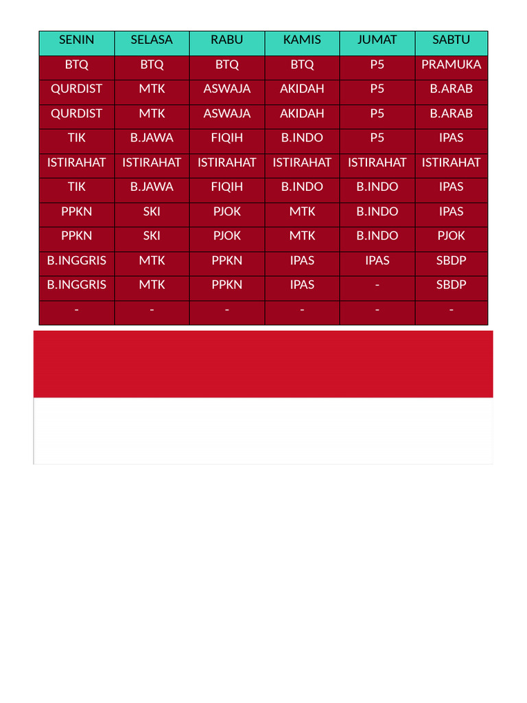 Jadwal Pelajaran 5C | PDF