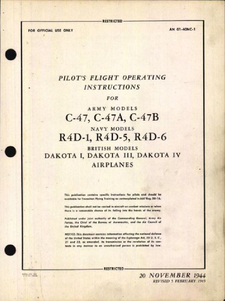 Pilots Flight Operating Manual C 47 | PDF