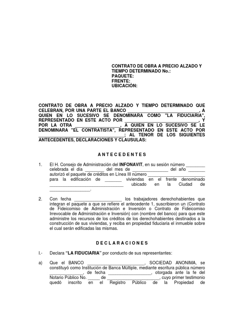 Contrato de Construccion | PDF | Ley de fideicomiso | Pagos