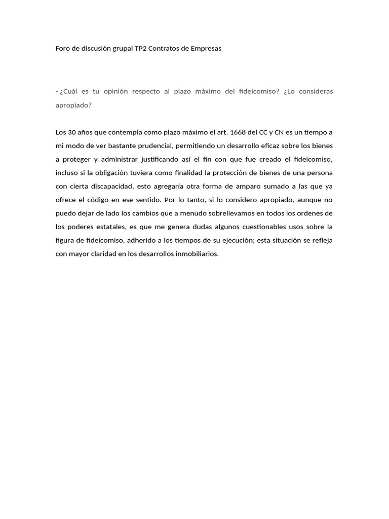Foro de Discusión Grupal TP2 Contratos de Empresas | PDF