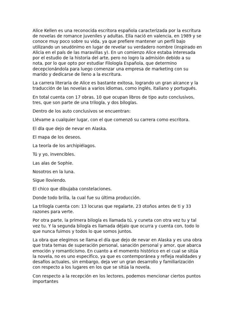Alice Kellen Es Una Reconocida Escritora Española Caracterizada Por La ...