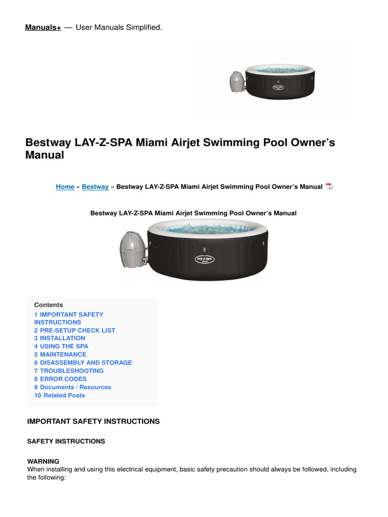 Lay-Z-Spa Miami Owner's Manual | PDF | Hyperthermia | Ac Power Plugs ...