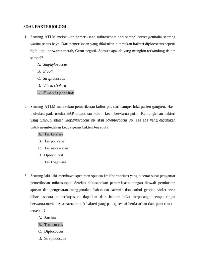 Soal Bakteriologi | PDF