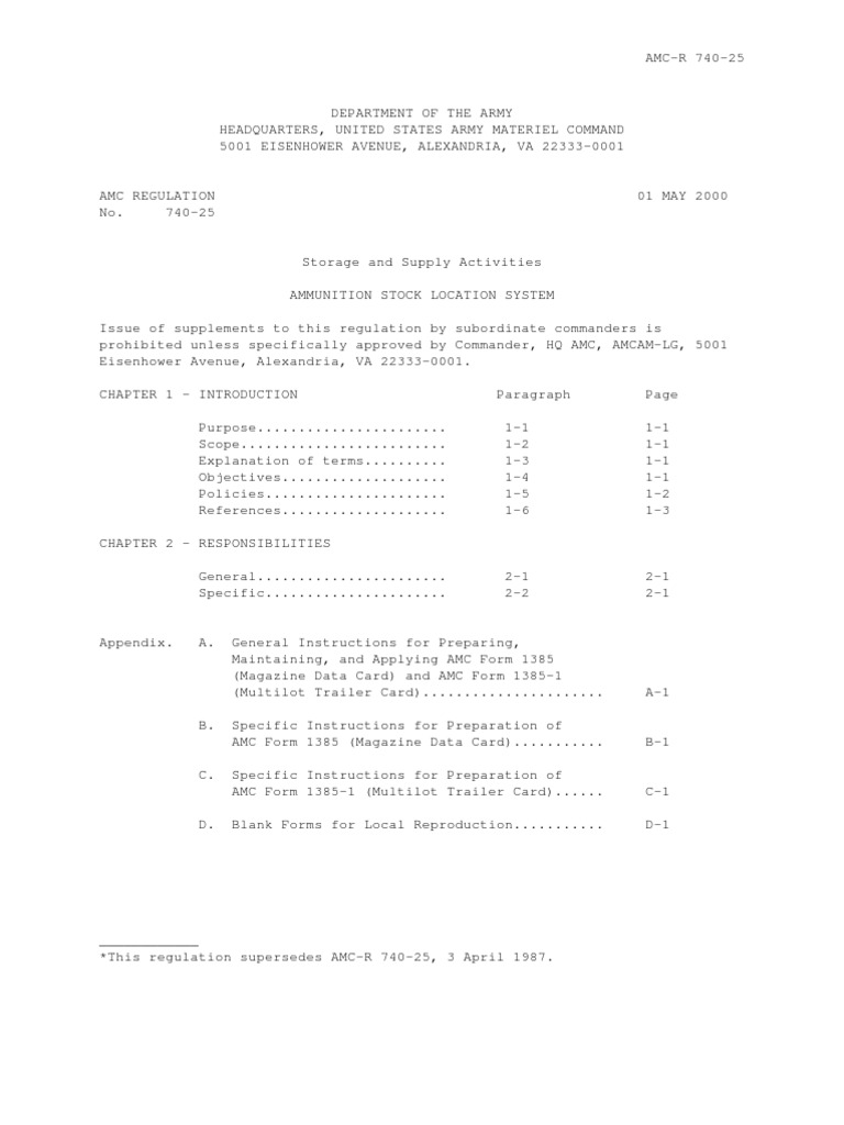 AMC Regulation on Ammunition Storage | PDF | Ammunition | Inventory