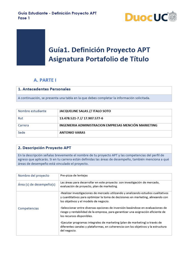 Guia Estudiante - Fase 1 - Definicion Proyecto APT | PDF