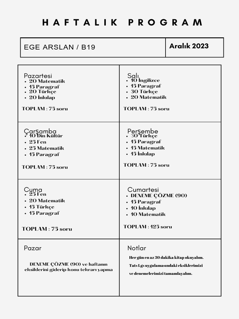 Haftalik Program | PDF