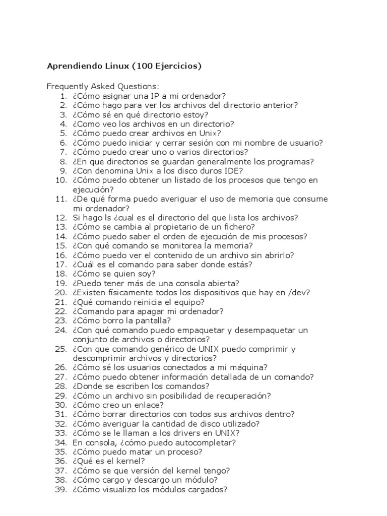 100 Ejercicios para Aprender Linux | PDF | Archivo de computadora | Interfaz de línea de comando