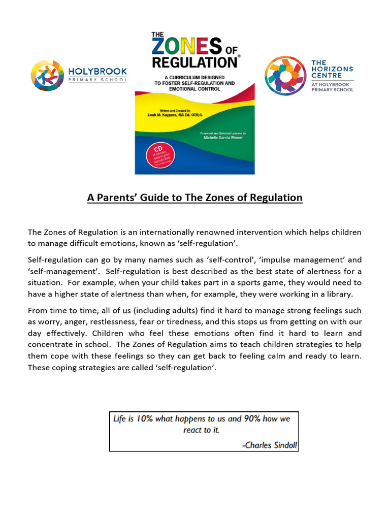 Zones of Regulation For Parents (Holybrook Guide) | PDF