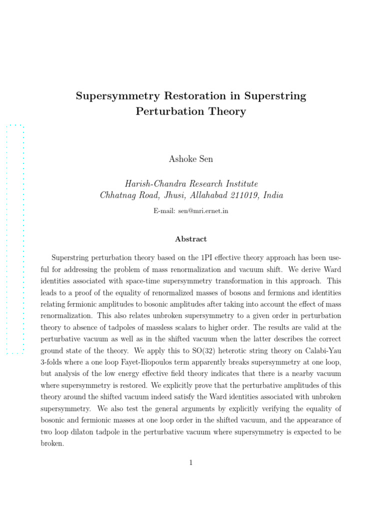 Supersymmetry Restoration in Superstring | PDF