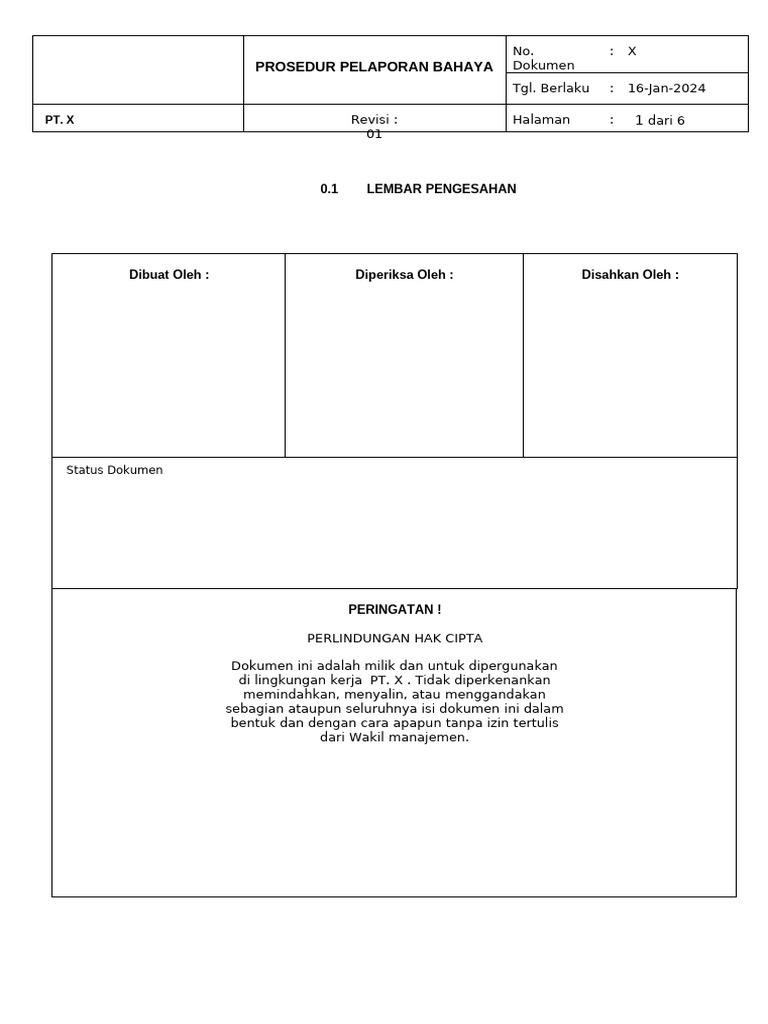 Draft Prosedur Pelaporan Bahaya | PDF