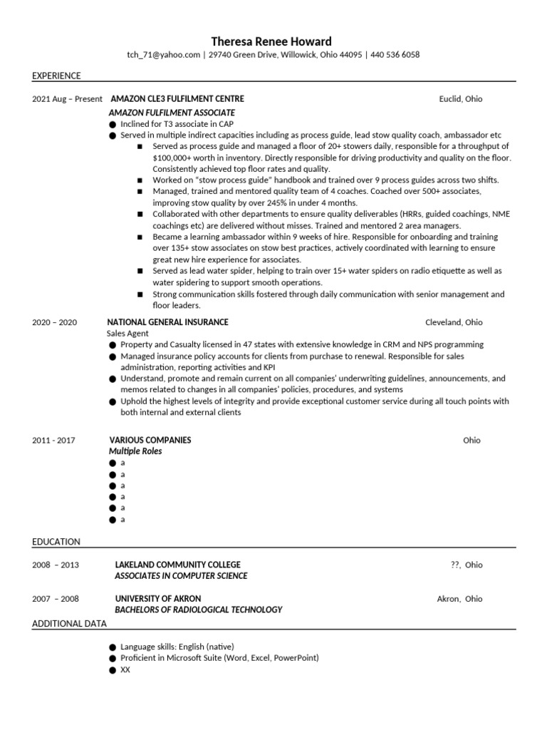 Amazon Fulfillment Associate Resume | PDF | Business | Business