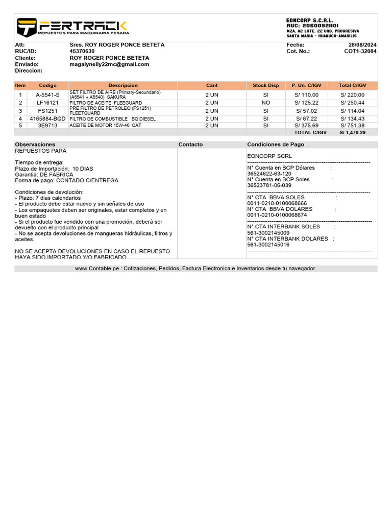 Cot1-32084 - Roy Roger Ponce Beteta28 - 08 - 2024 | PDF