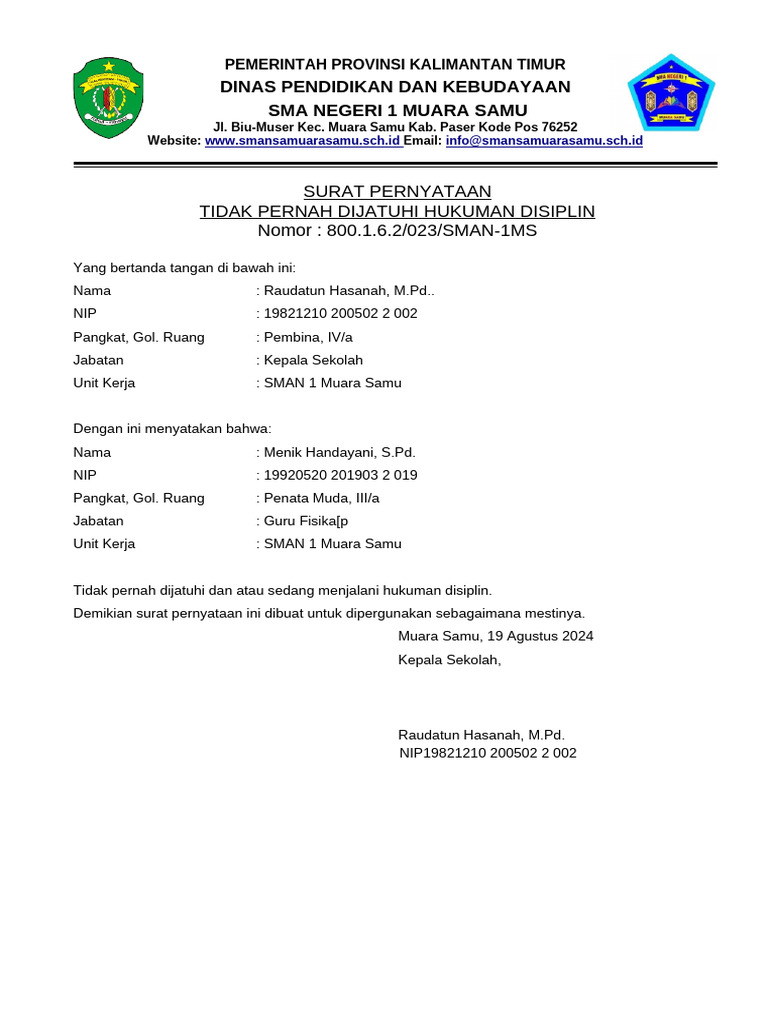 Surat Pernyataan Hukdis Ardiah | PDF