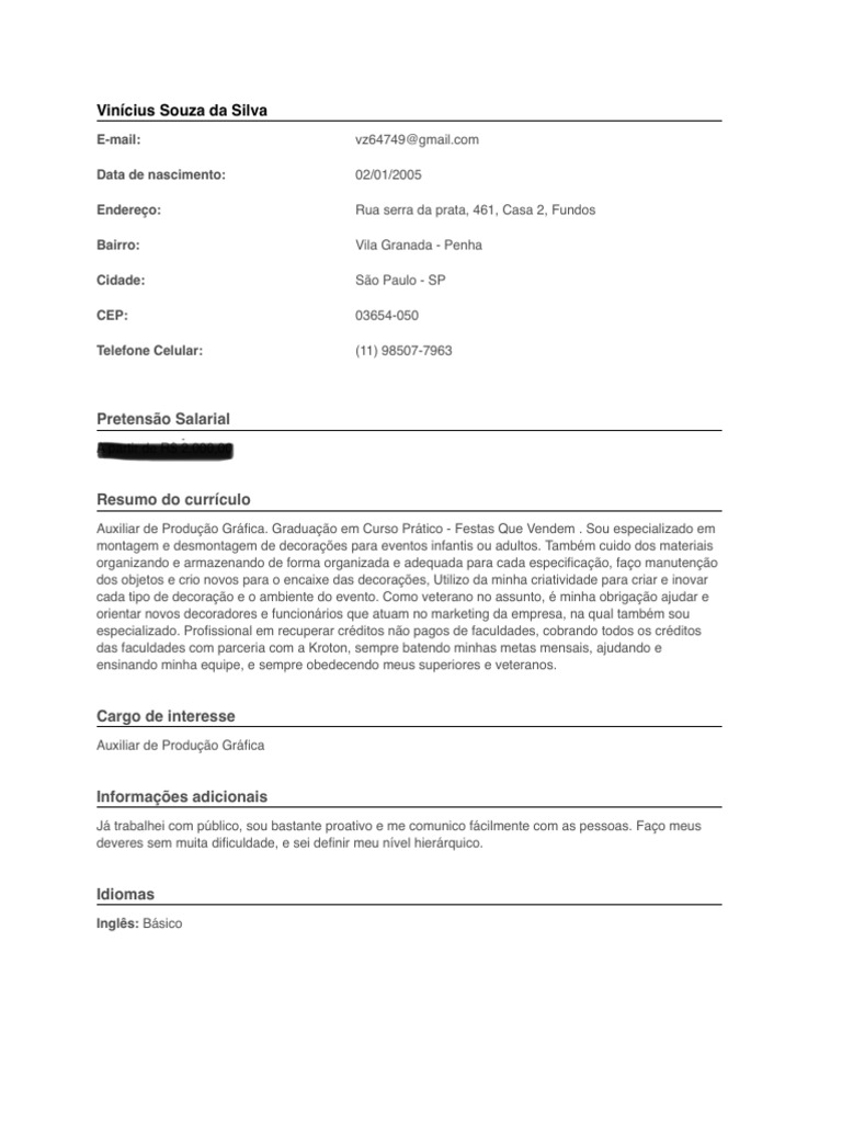 Curriculo Vinícius Souza Da Silva | PDF