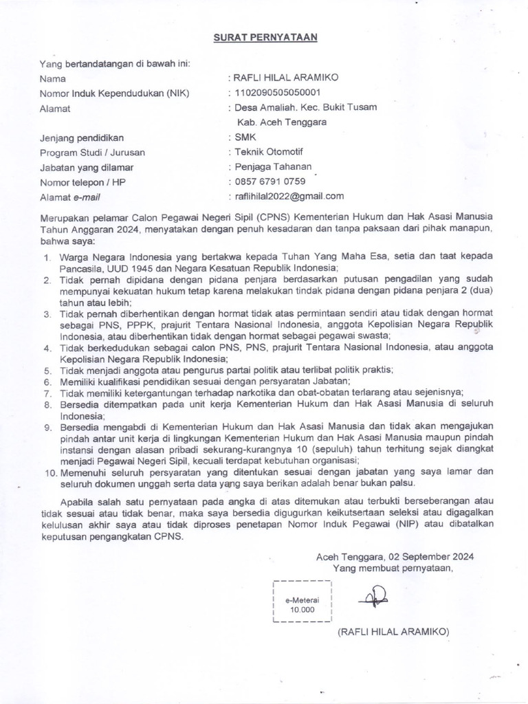Pernyatan Rafli | PDF