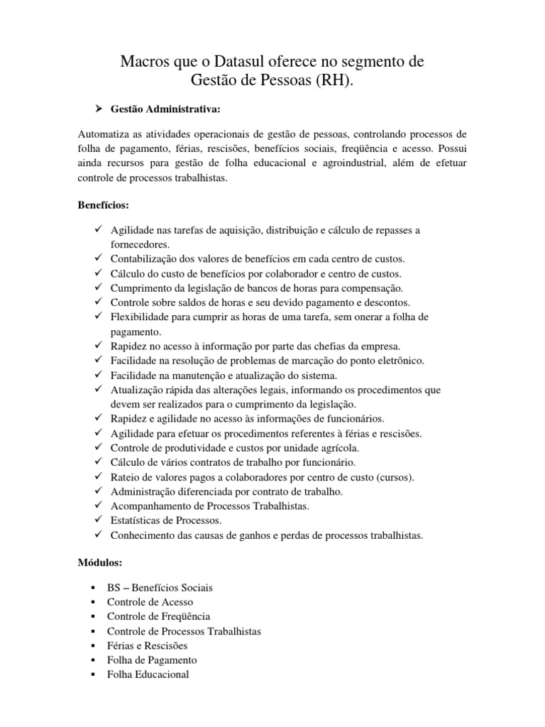 Datasul Modulos | PDF | Gestão de recursos humanos | Business