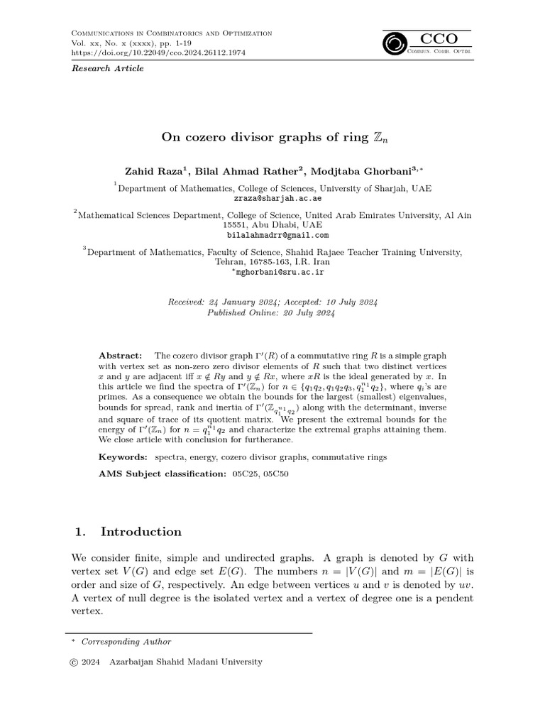 Co Zero Divisor Graph, 2024 | PDF