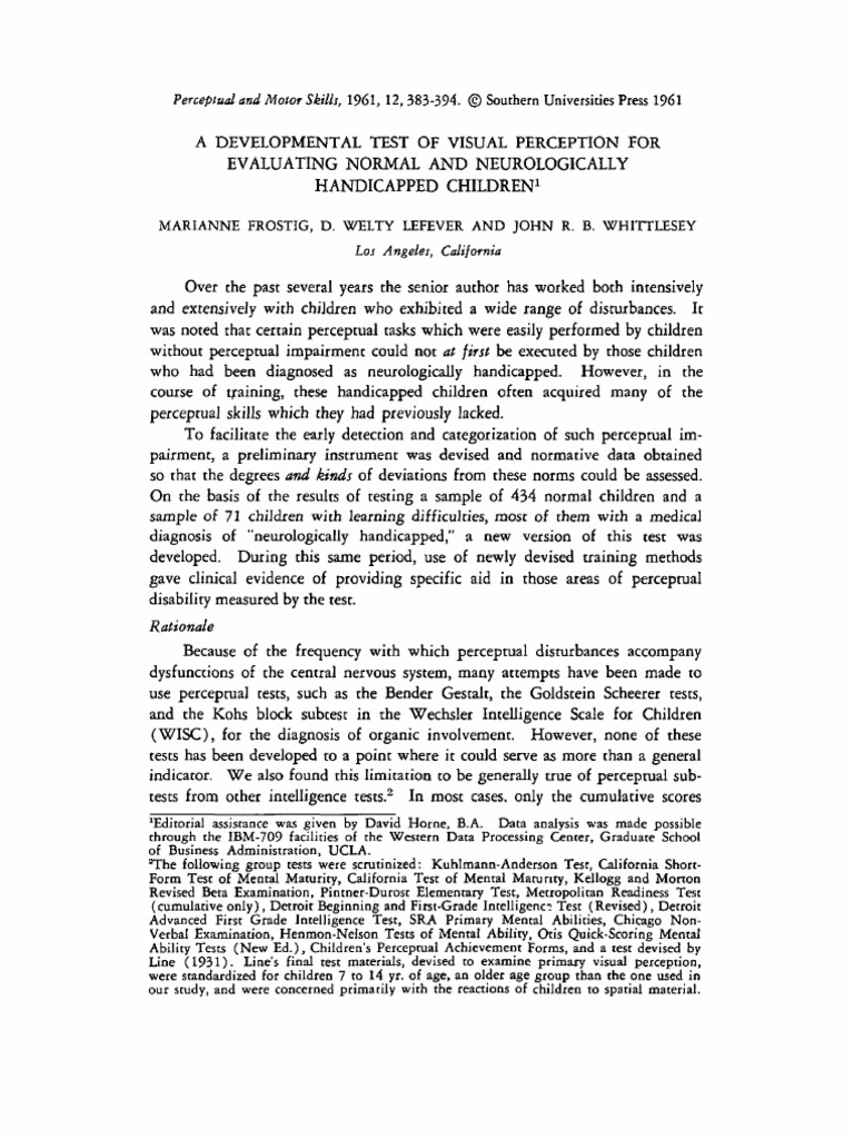 Frostig Et Al 1961 A Developmental Test of Visual Perception For ...