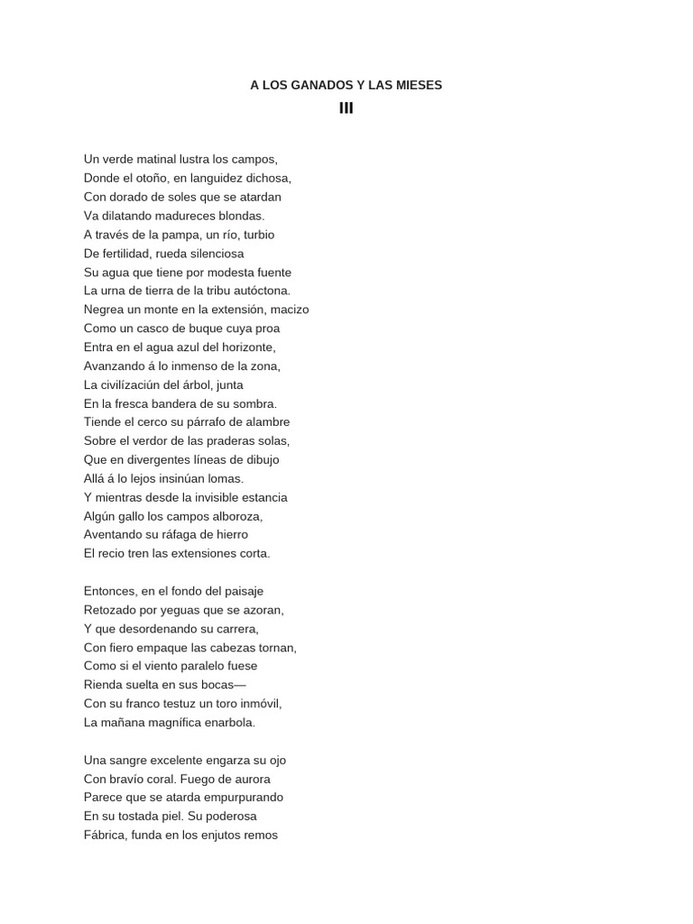 A Los Ganados y Las Mieses Leopoldo Lugones | PDF