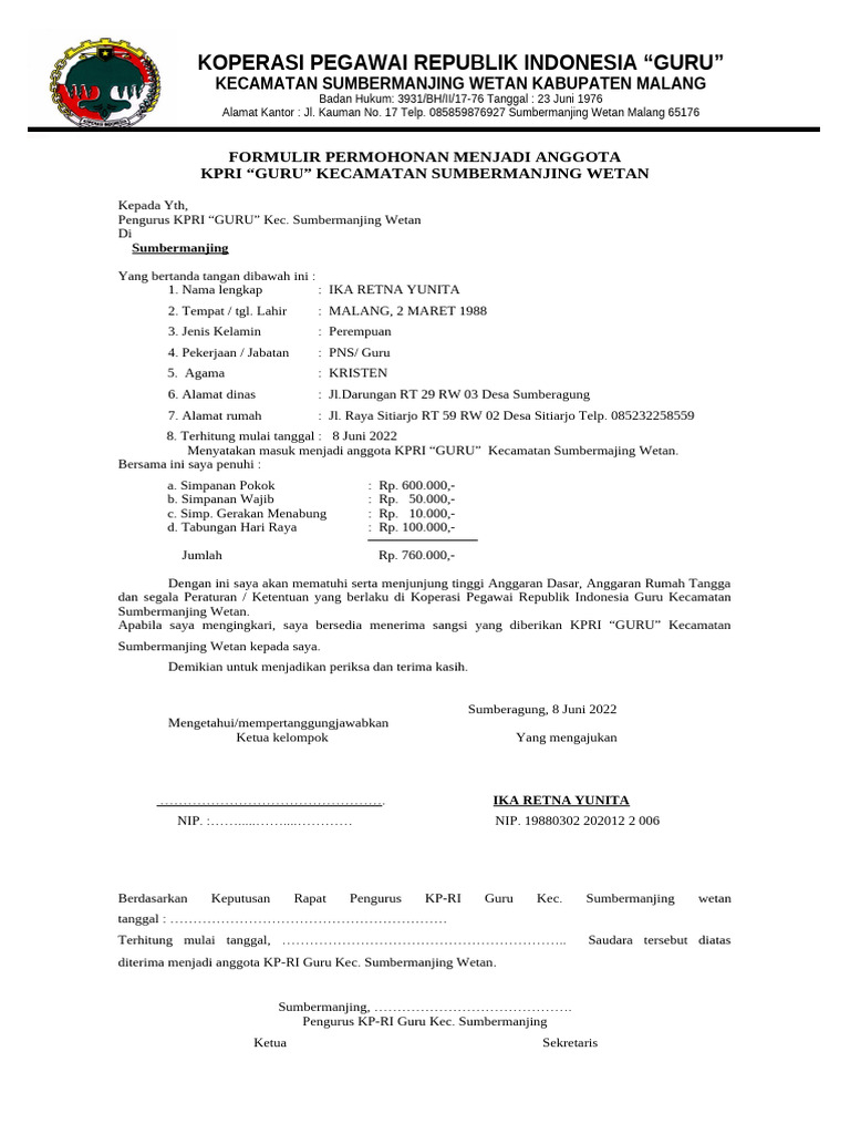 Blangko Permohonan Menjadi Anggota | PDF