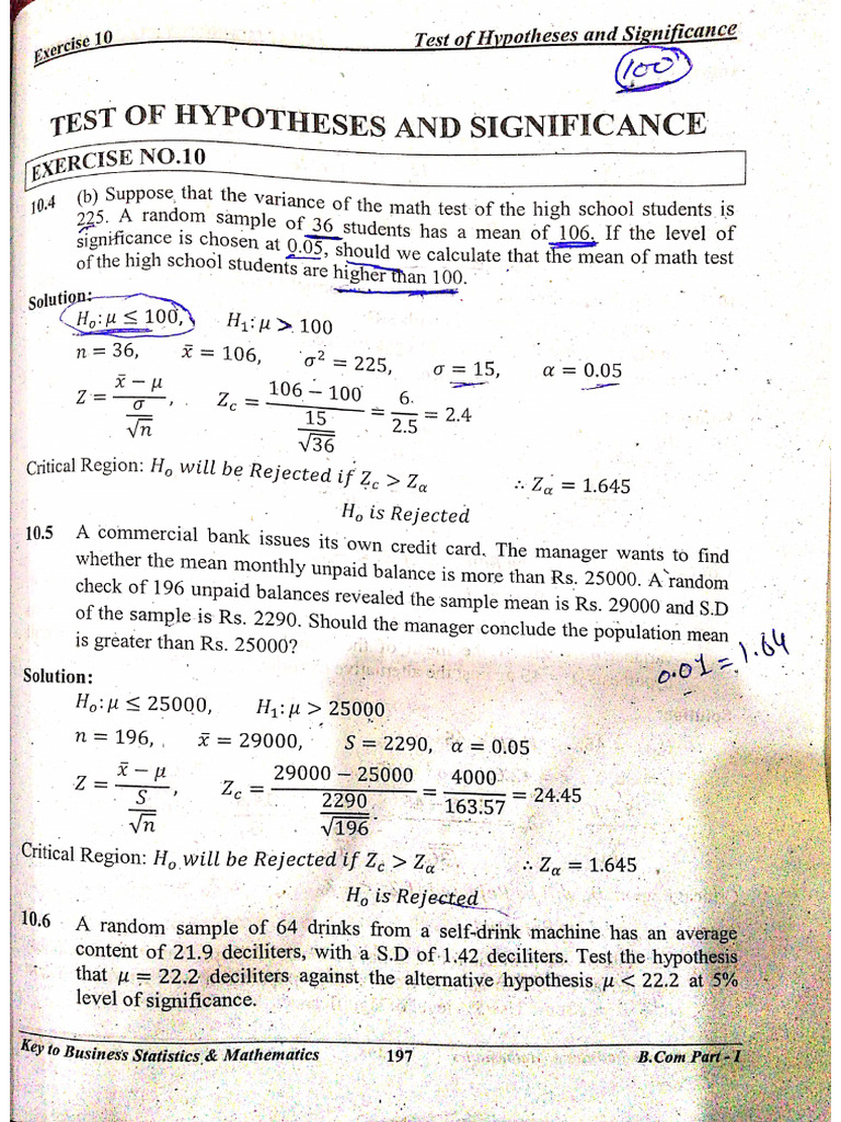 Z-Test and T-Test Exercises Pharm D | PDF