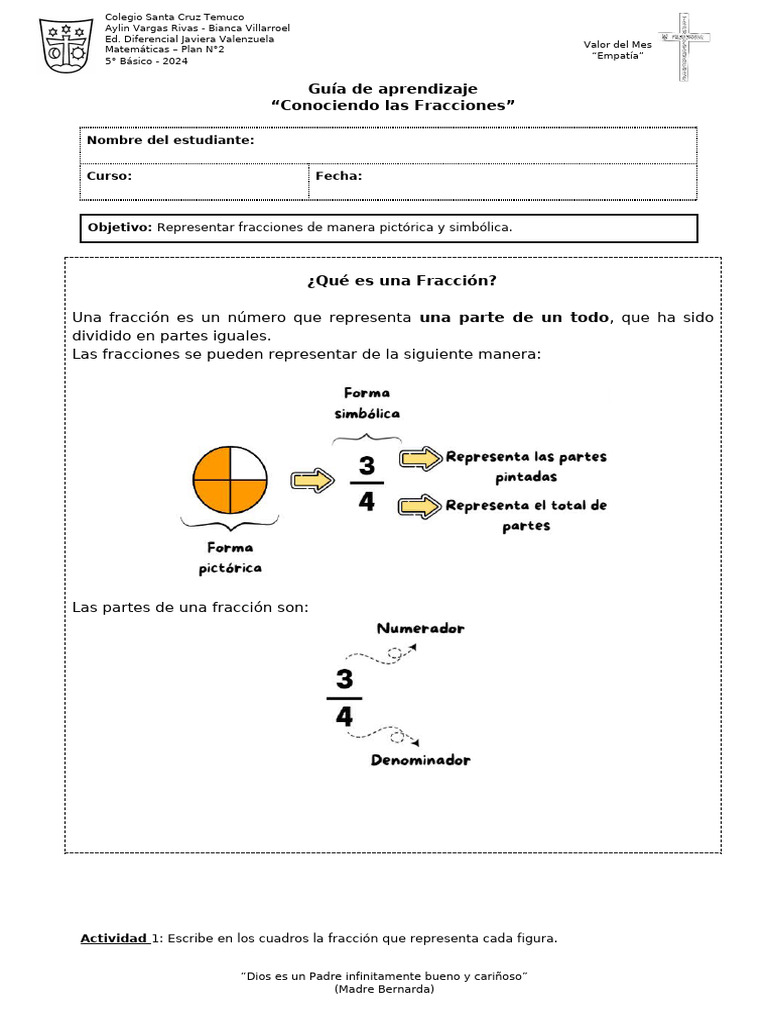1 Guía de Aprendizaje - Conociendo Las Fracciones | PDF