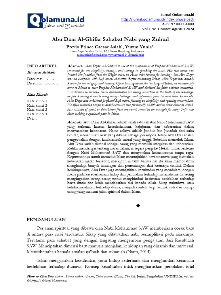Abu Dzar Al-Ghifar Sahabat Nabi Yang Zuhud | PDF